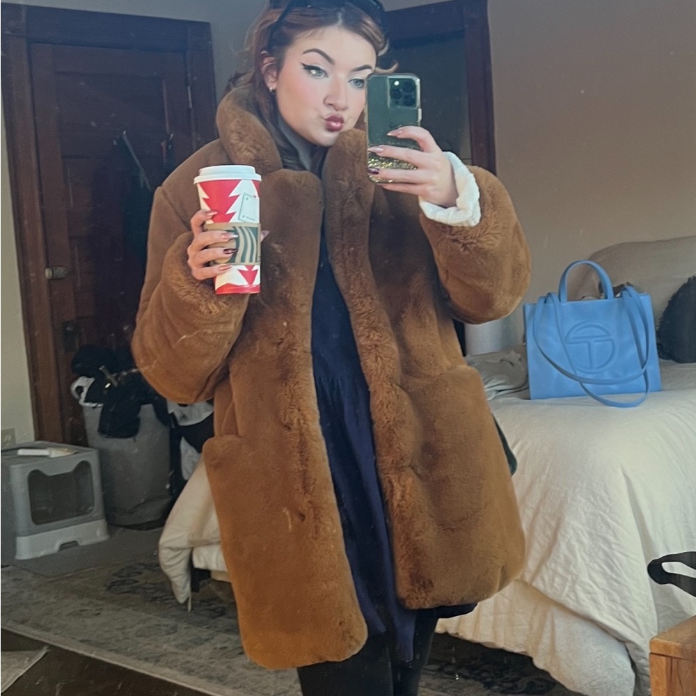 Light Brown Faux Fur Coat - Gem